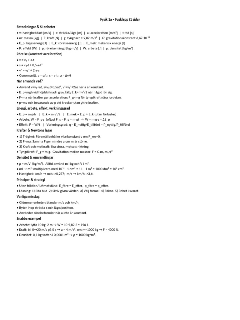 Fysik 1a | PDF