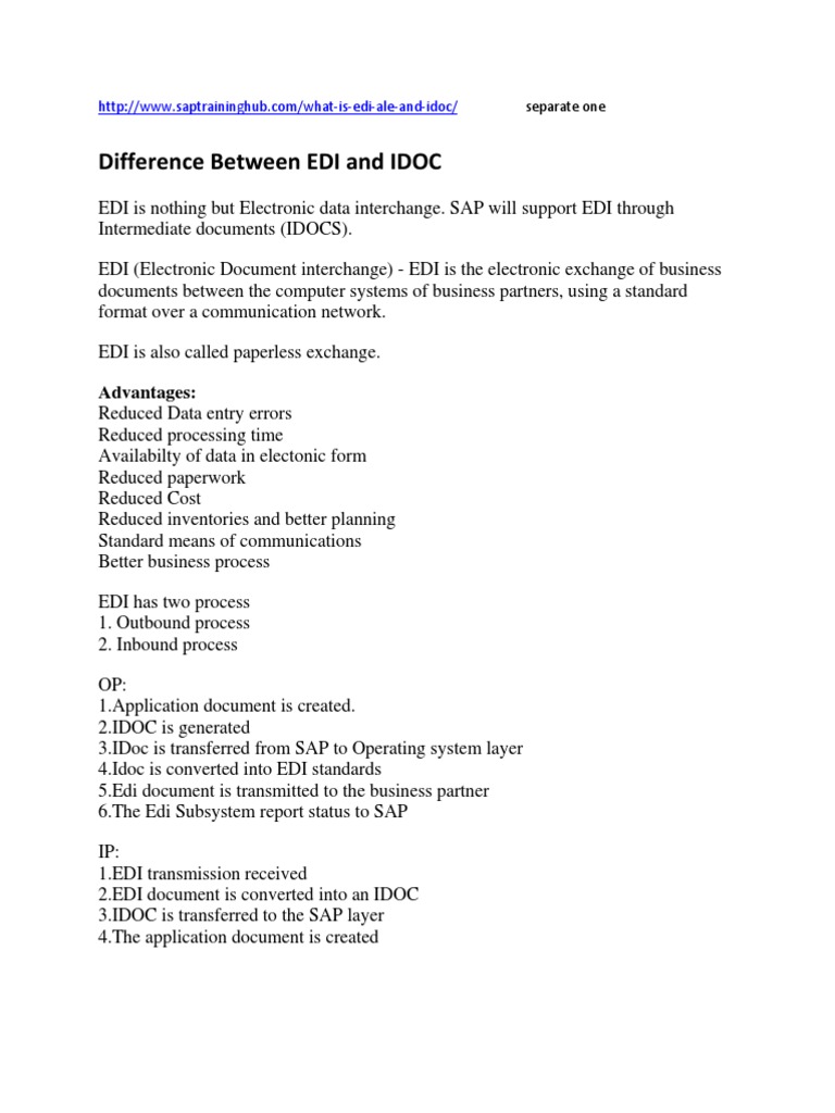 Difference Between EDI and IDOC | PDF | Electronic Data Interchange | Computer Data