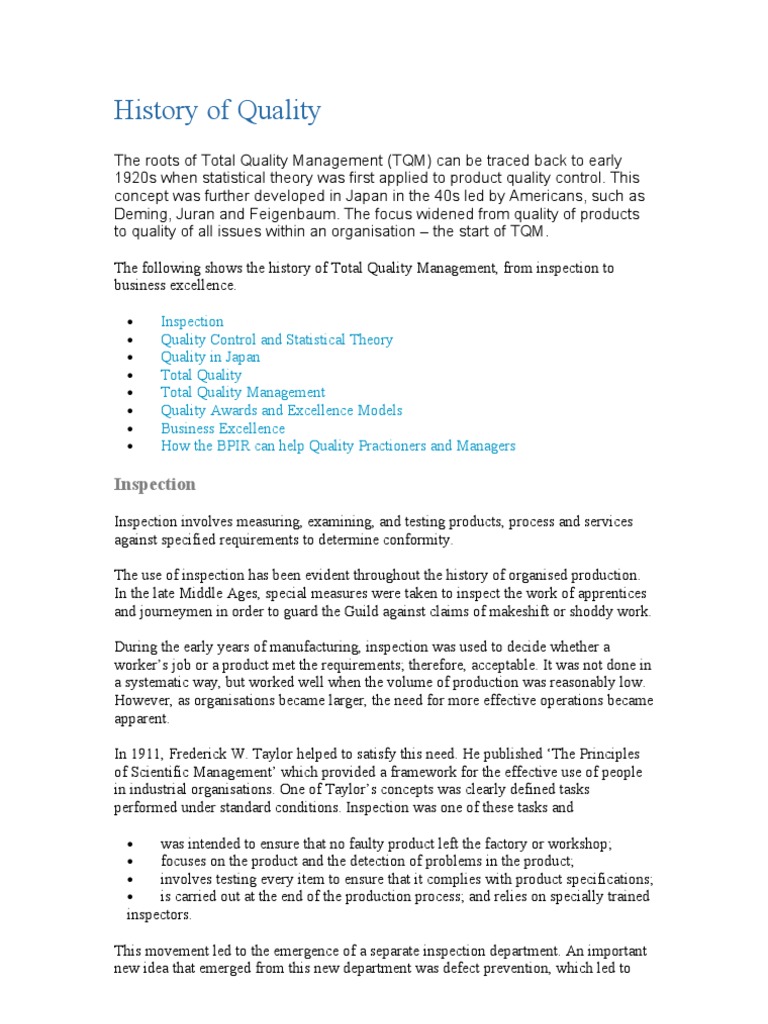 History of Quality | PDF | Quality Management | Quality