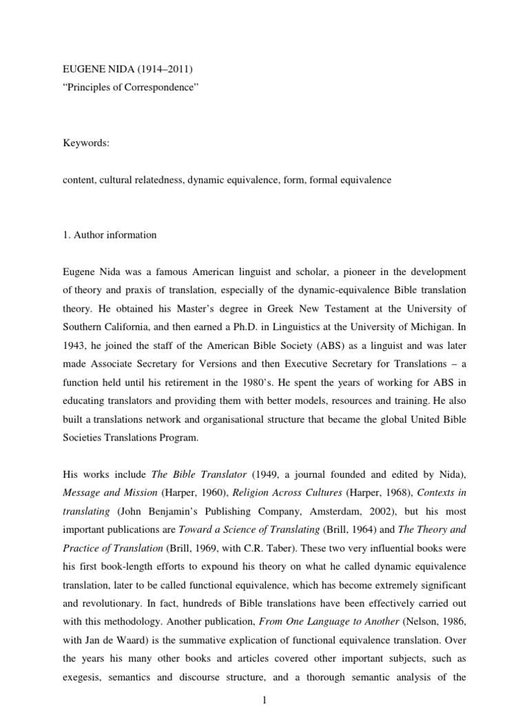 Eugene Nida Principles of Correspondence | PDF | Translations | Human ...