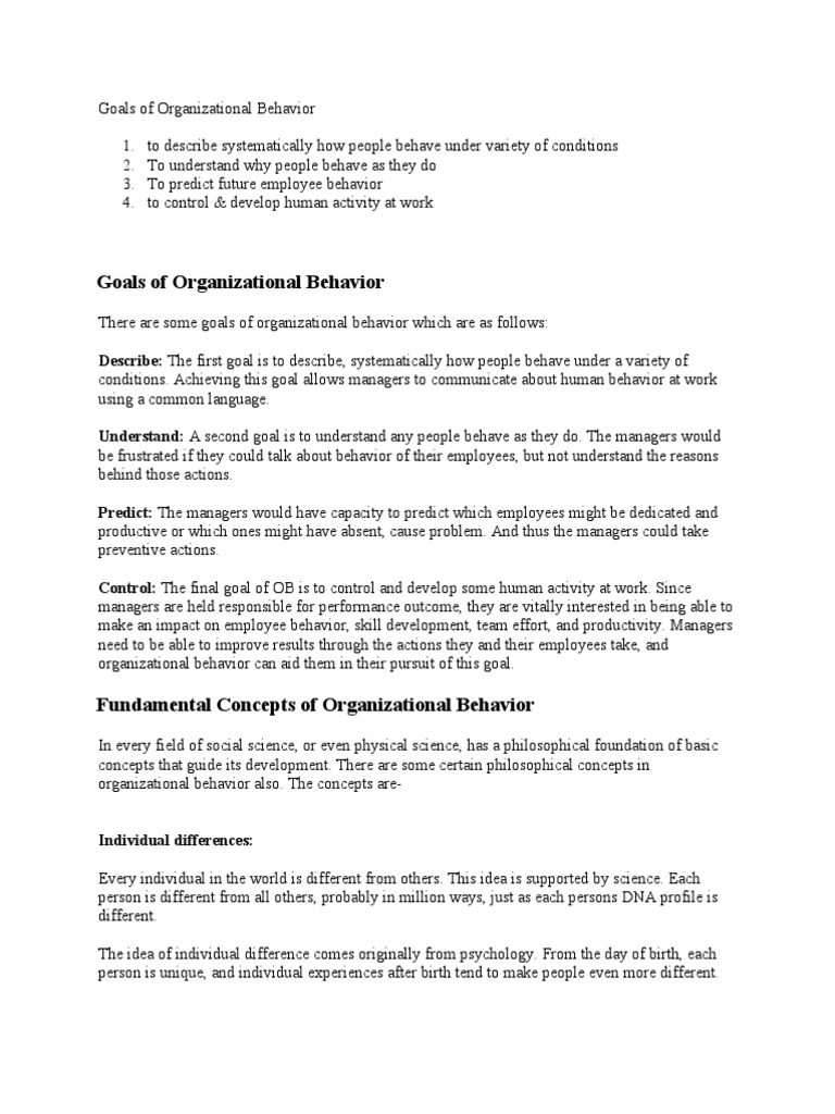 Goals of Organizational Behavior Explained | PDF | Goal ...