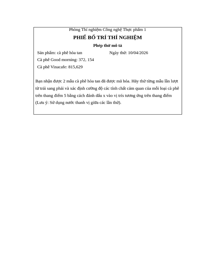 Phiếu Kết Quả Cà Phê 2 | PDF