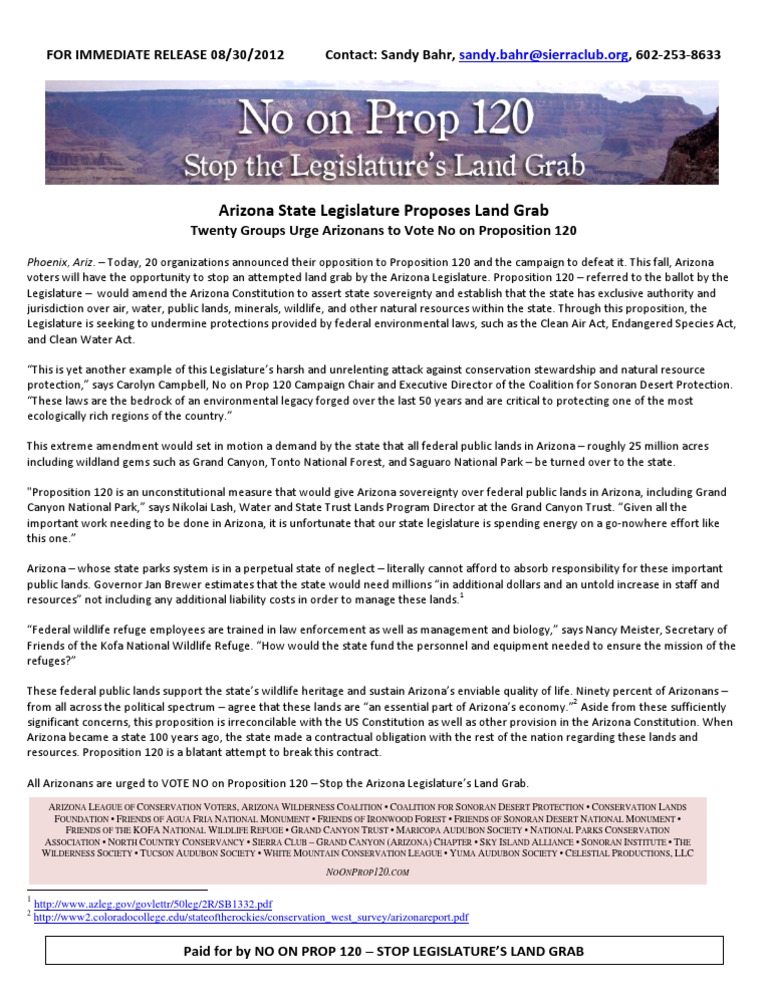 Prop 120 News Release - 08-2012 | PDF | Arizona | Wilderness