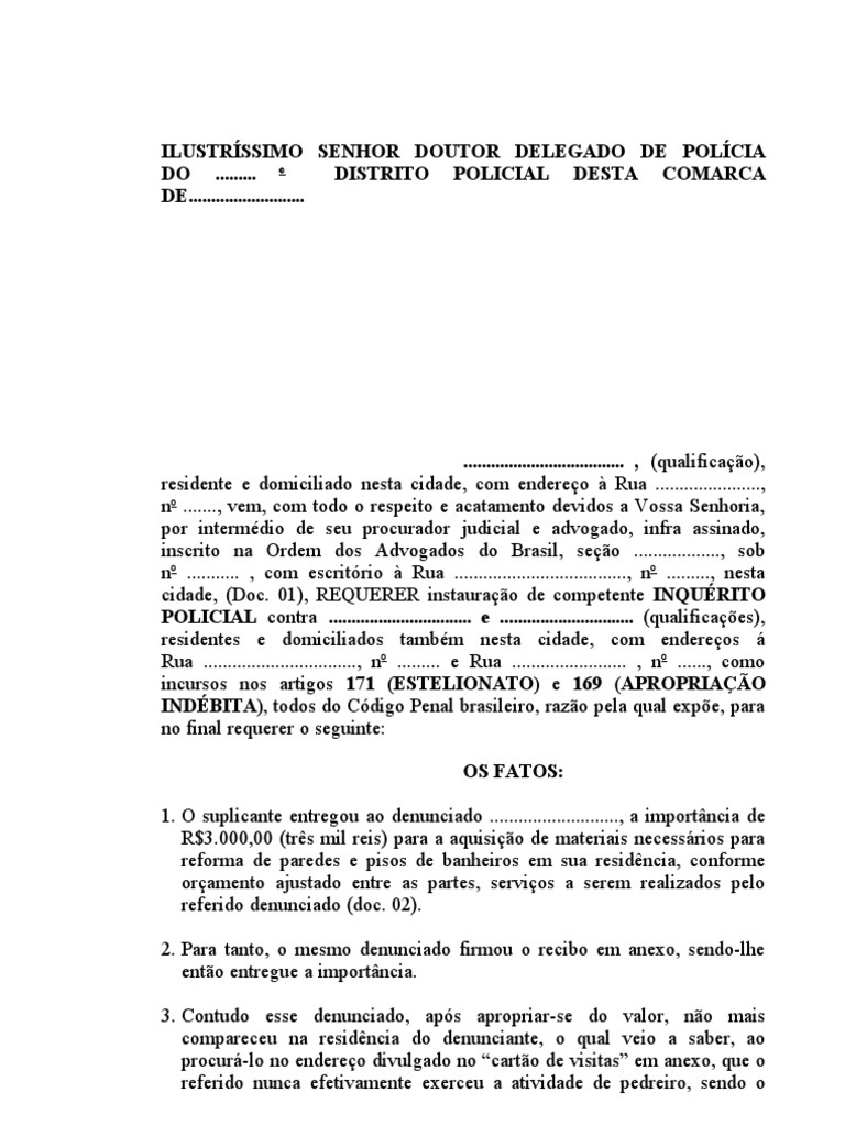 Requerimento de instauração de inquerito policial | Lei criminal ...