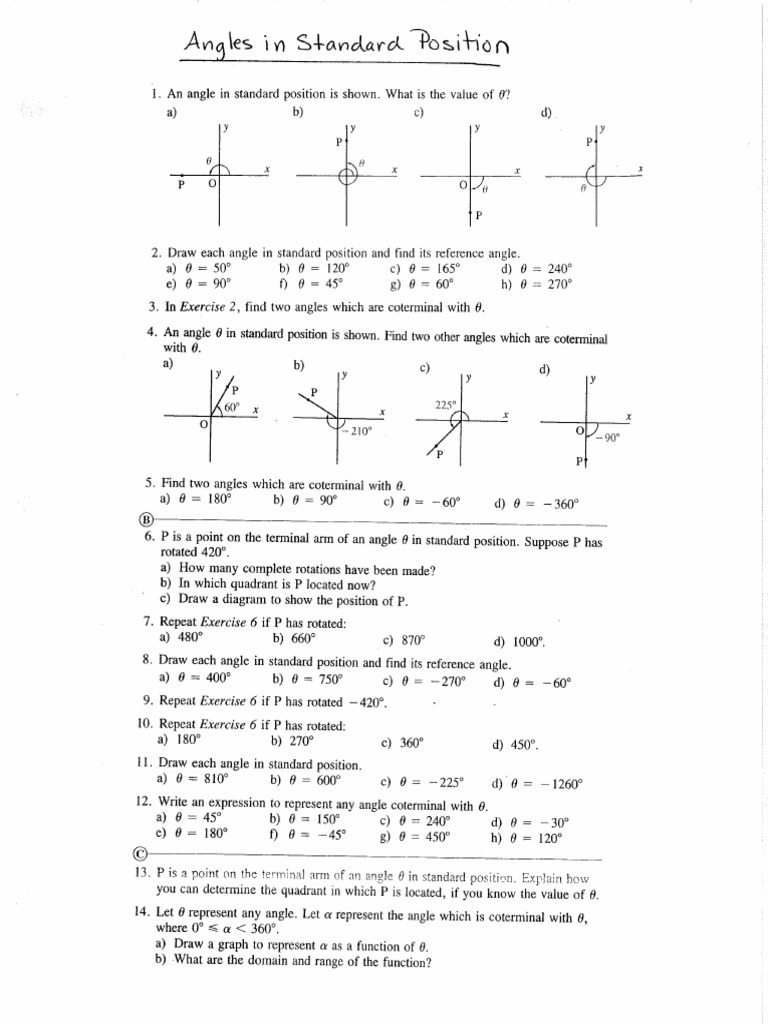 Angles in Standard Position Worksheet | PDF