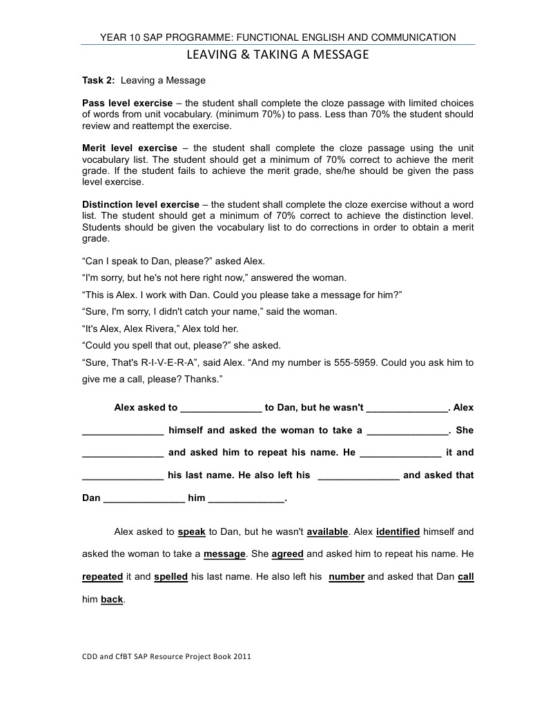 Task 2 Taking and Leaving Messages | PDF | Vocabulary | English Language