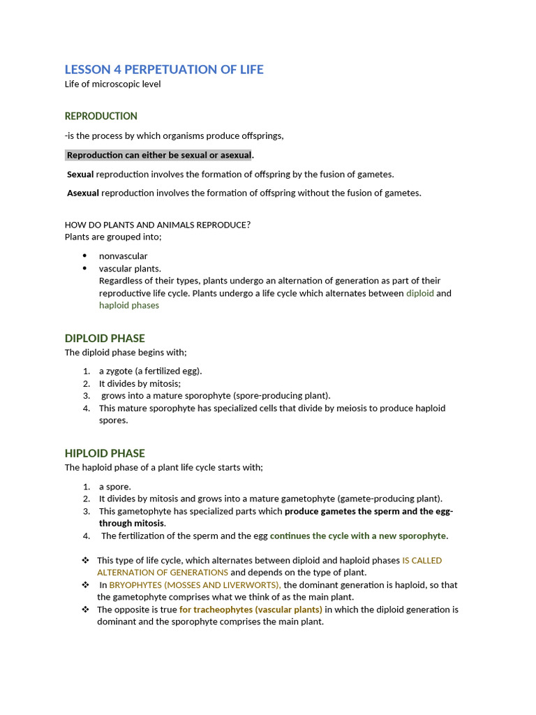 Lesson 4 Perpetuation of Life | PDF | Sexual Reproduction | Seed