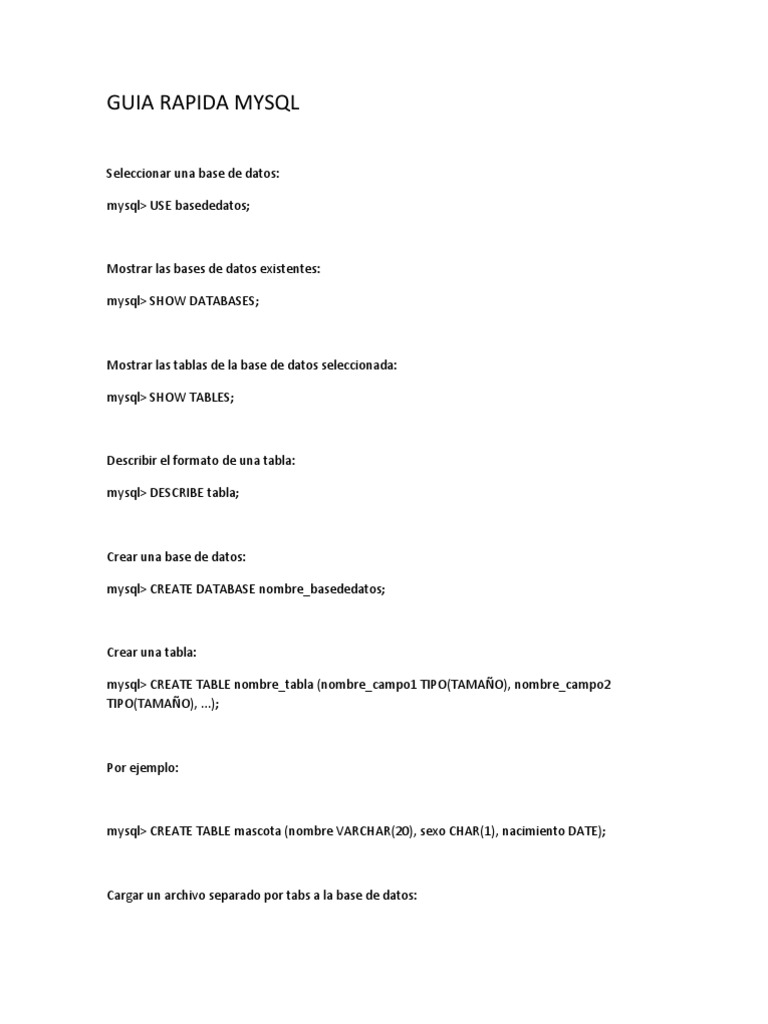 Guia Rapida Mysql | PDF | Tabla (base de datos) | SQL