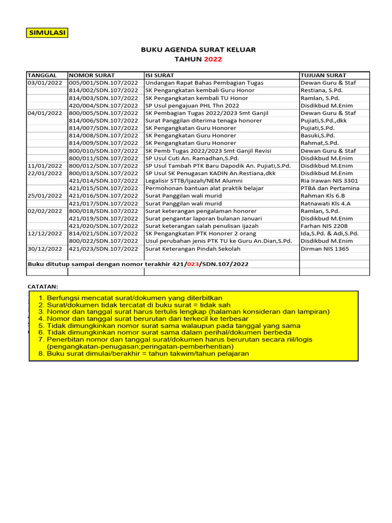 01 Buku Agenda Surat Simulasi | PDF