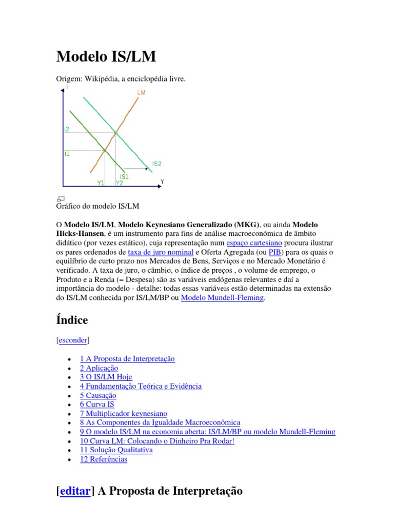 Modelo IS e LM | PDF | Macroeconomia | Teorias econômicas