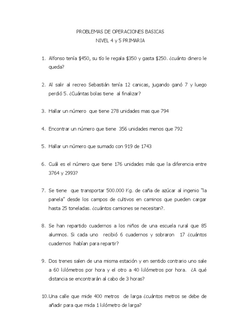 Problemas de Operaciones Basicas