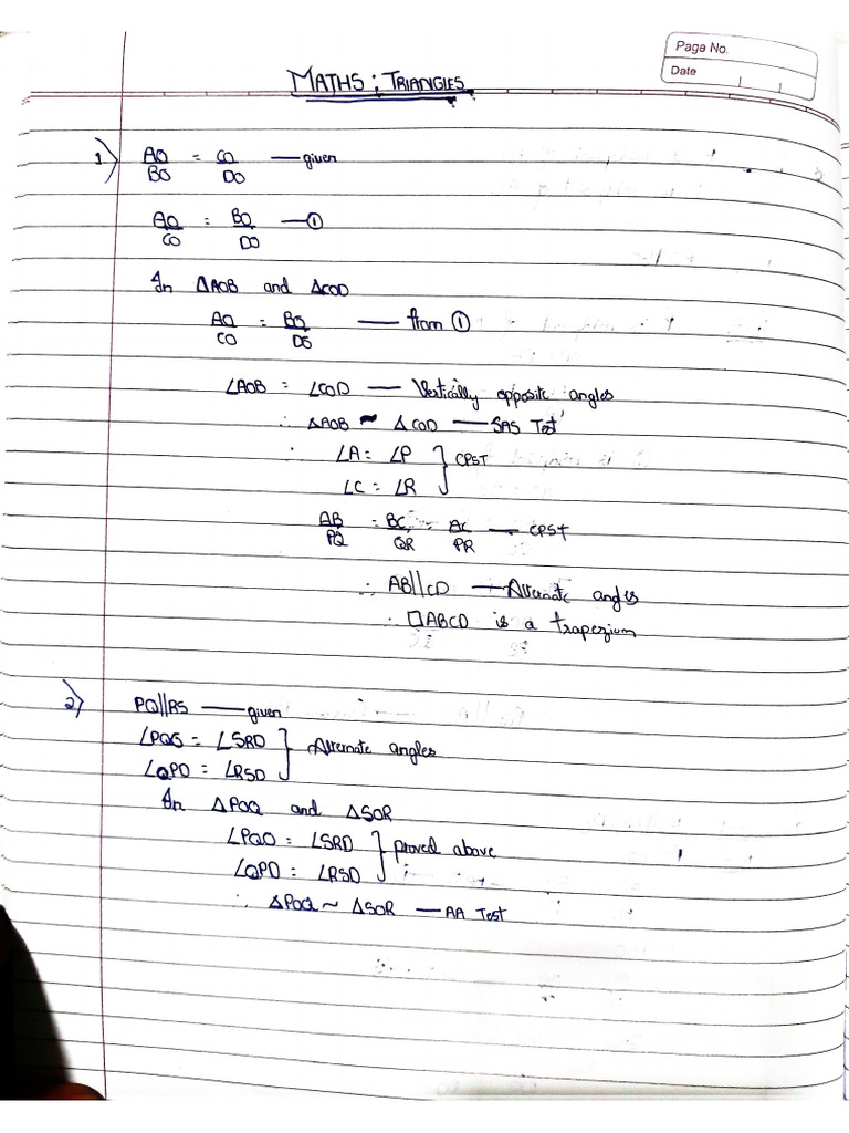 Maths Class 10 Chapter 6 Triangles Ncert | PDF