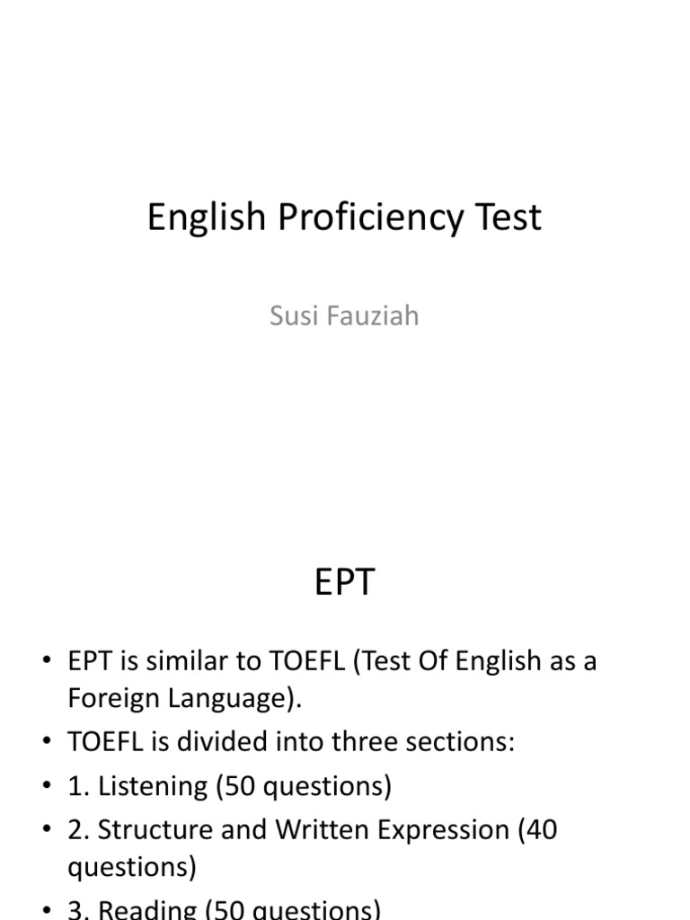 English Proficiency Test | PDF | Verb | Test Of English As A Foreign ...