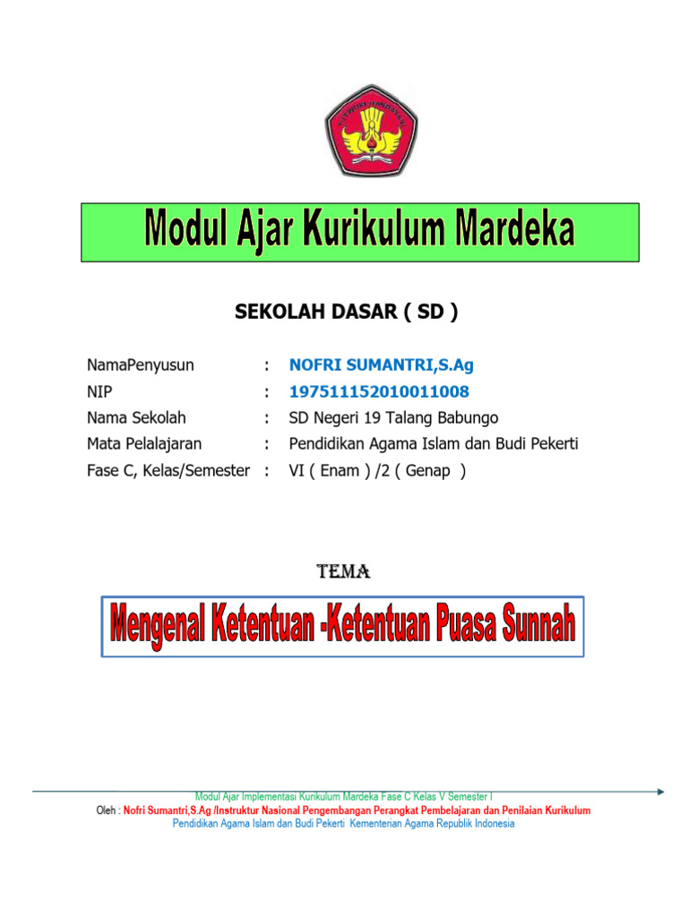 9. Modul Ajar Kelas 6 Bab 9 Mengenal Ketentuan -Ketentuan Puasa Sunnah ...