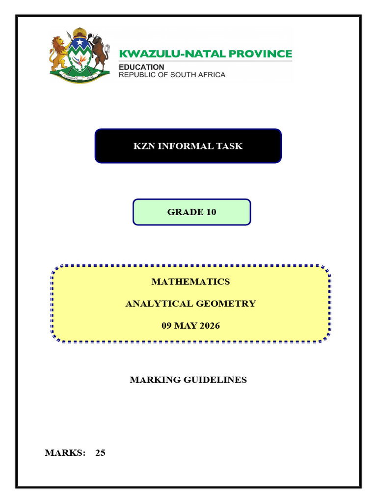 Kzn Gr. 10 Analytical Geometry Memo 2026 | PDF | Analytic Geometry ...