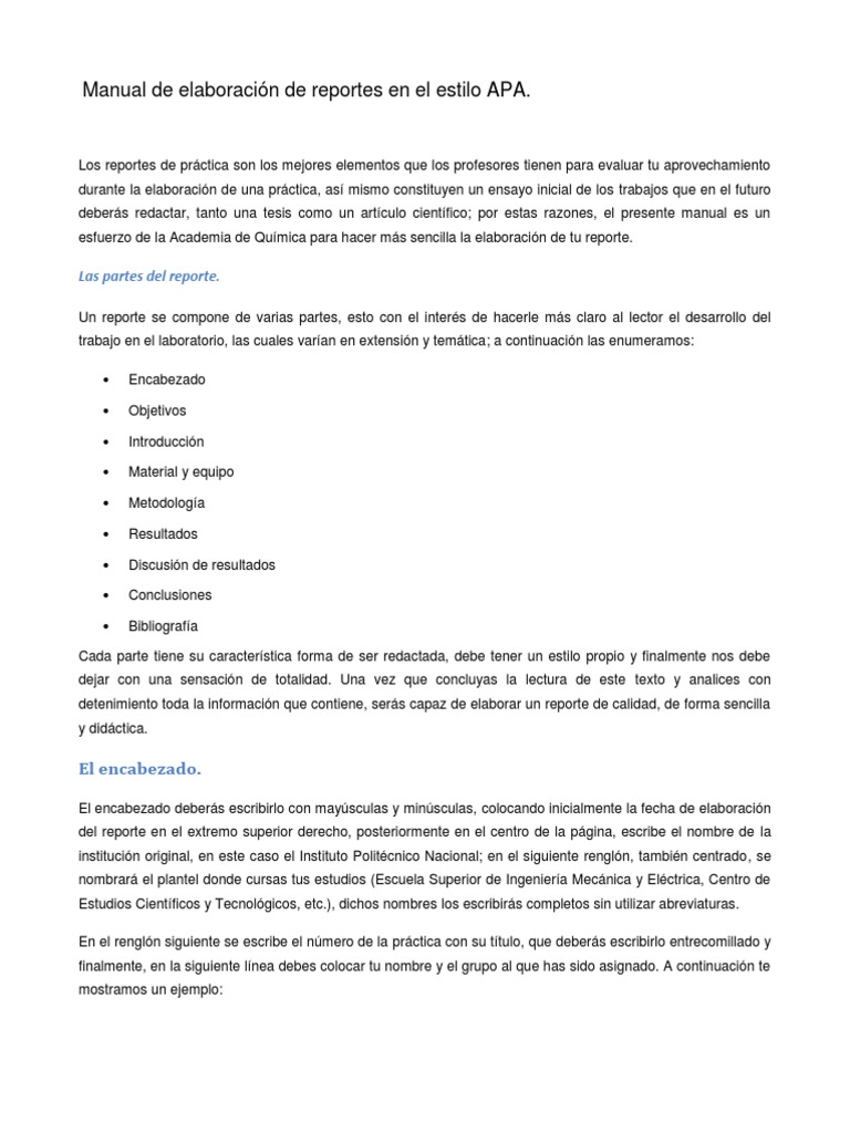 Manual de elaboración de reportes en el estilo APA