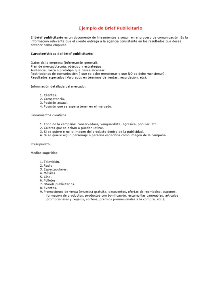Ejemplo de Brief Publicitario