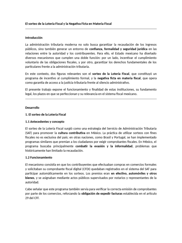 El Sorteo de La Lotería Fiscal y La Negativa Ficta en Materia Fiscal ...