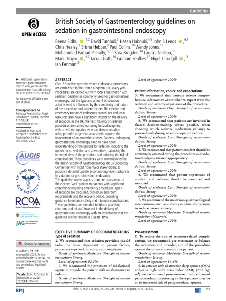 British Society of Gastroenterology Guidelines on Sedation in ...