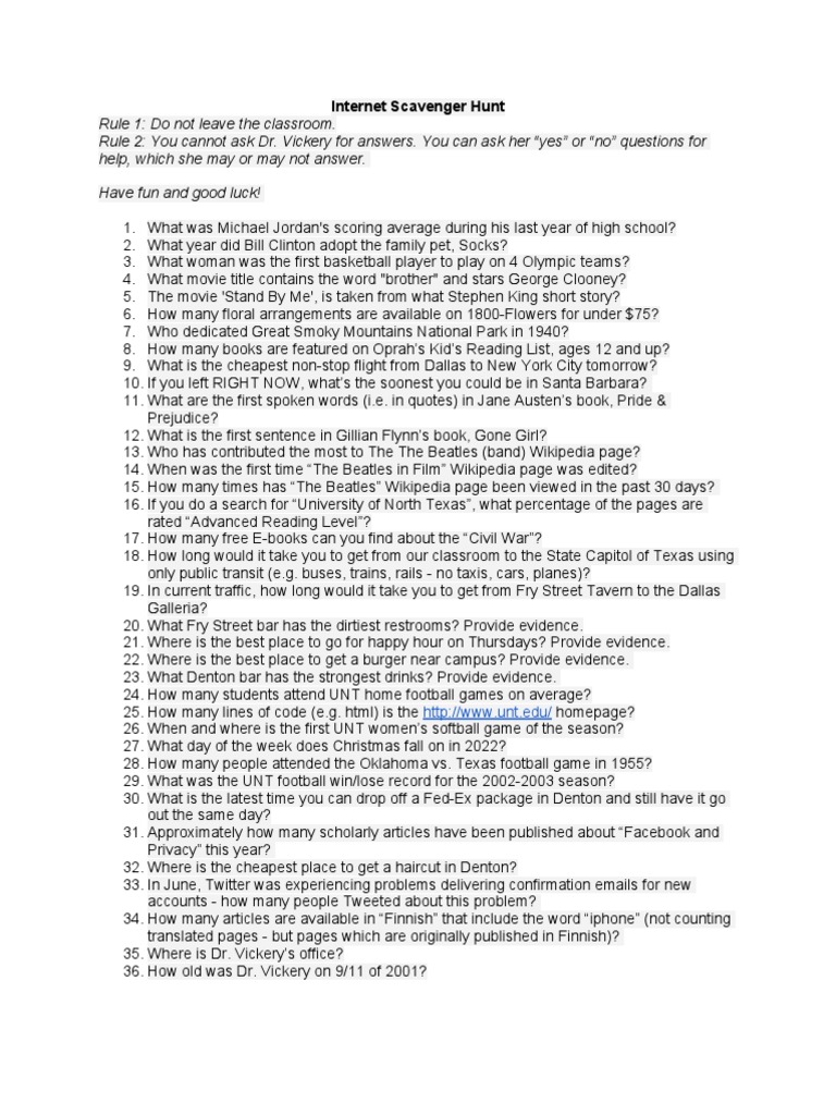 Internet Scavenger Hunt | PDF | Wikipedia | World Wide Web