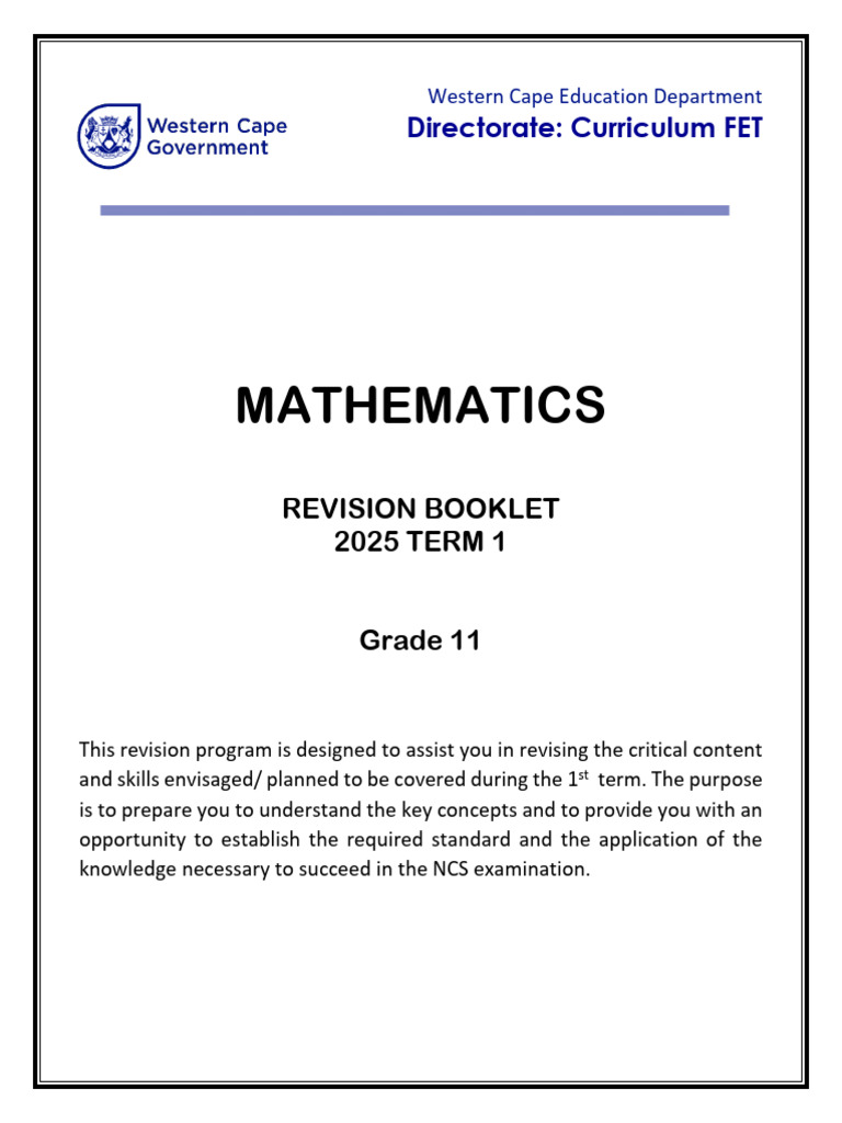 Mathematics Grade 11 Revision Term 1_2025 | PDF | Quadratic Equation ...