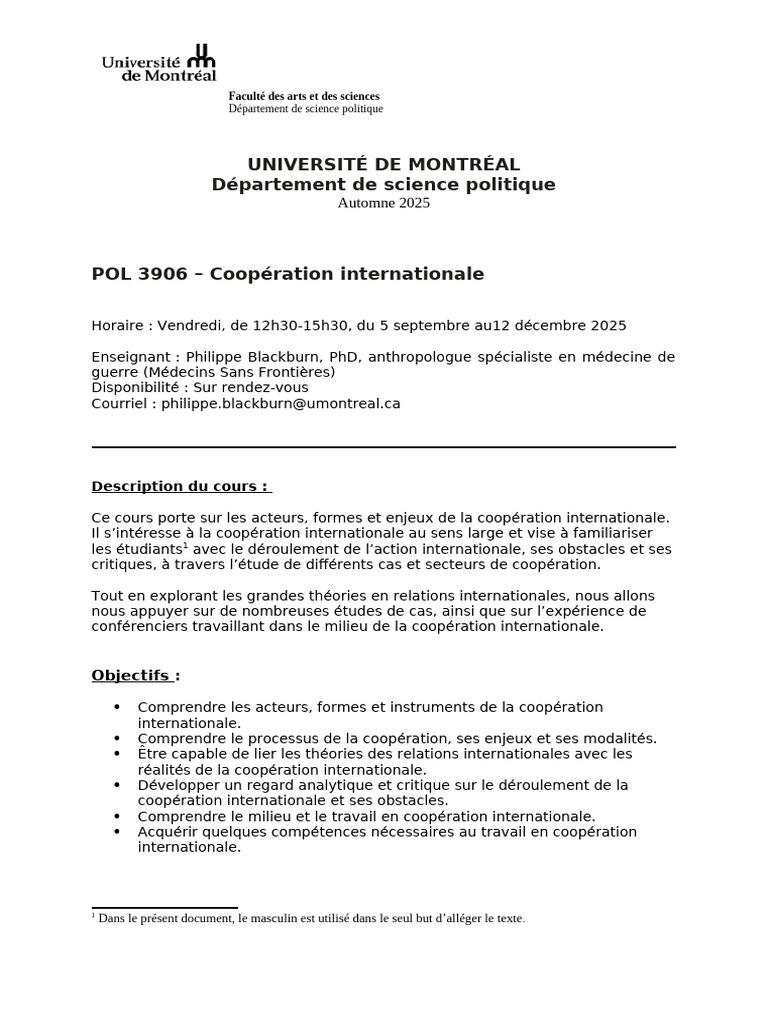 Plan de Cours Bonne Version | PDF | Plagiat | Relations internationales