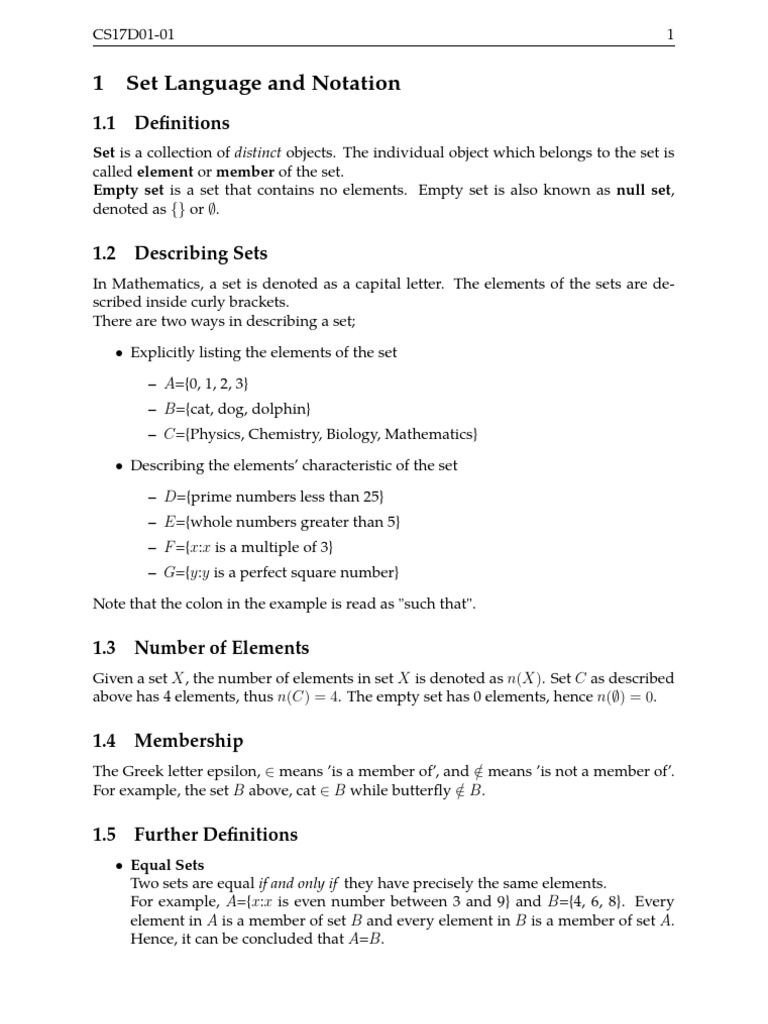 Chapter 1 Sets | PDF | Empty Set | Set (Mathematics)