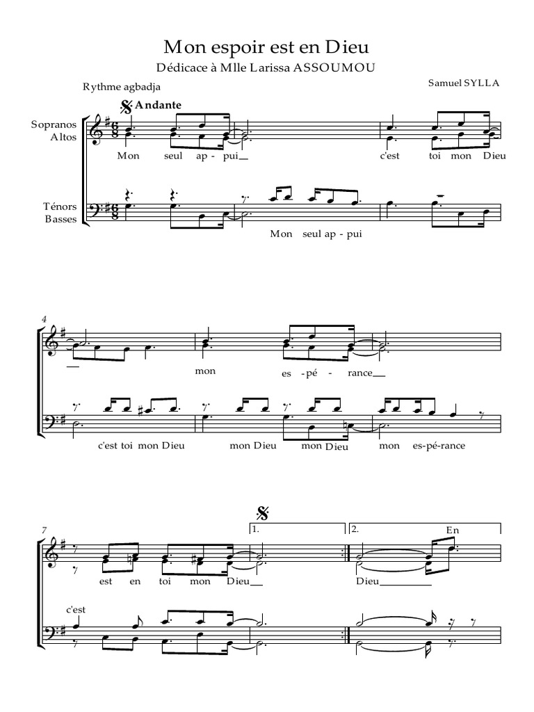 MON ESPOIR EST EN DIEU - Partition complète(3)(1) | PDF | Alphabet ...