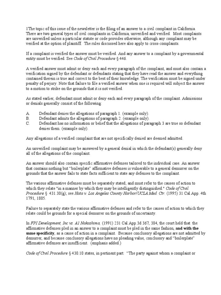 Answering a Civil Complaint in California | Pleading | Demurrer