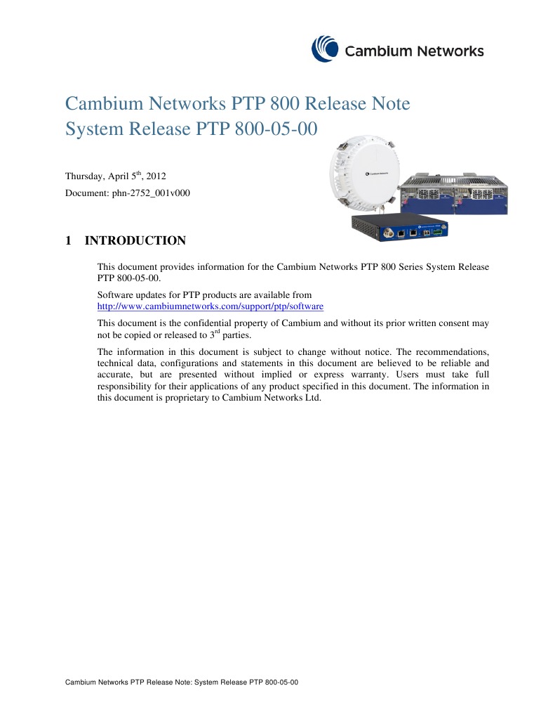 Cambium Network PTP 800 Series 05-00 System Release Note | PDF | Radius ...