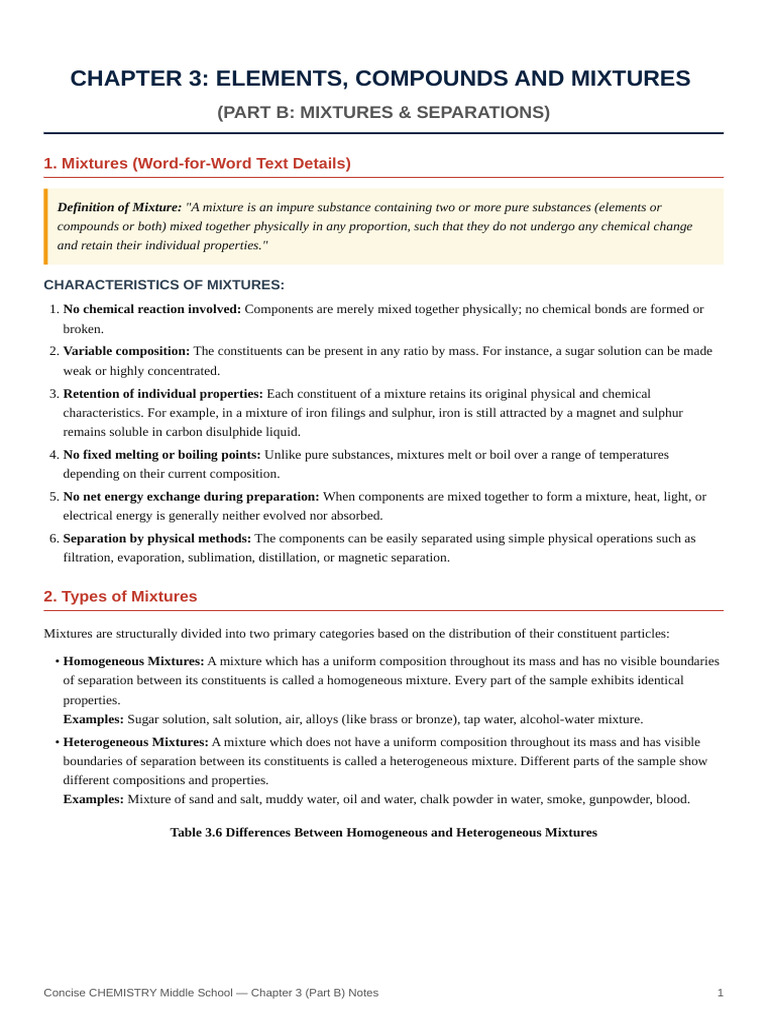 Concise_Chemistry_Chapter_3_Part_B_Notes | PDF | Mixture | Chemical ...