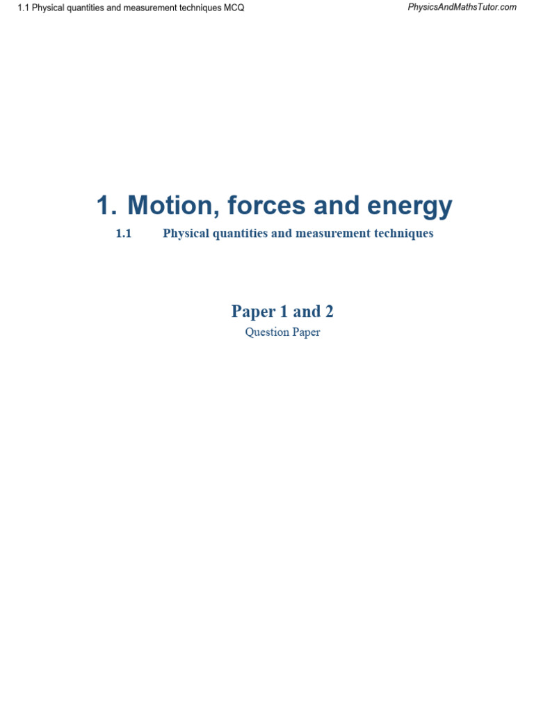 1.1 Physical Quantities and Measurement Techniques MCQ QP | PDF ...