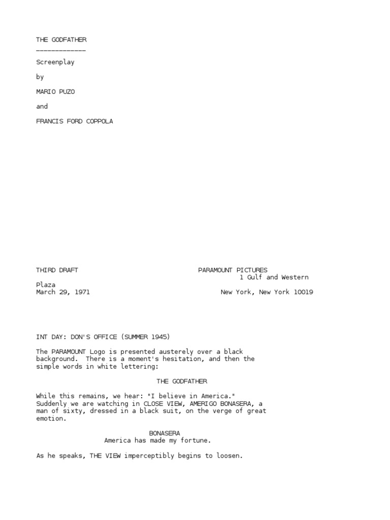 THE GODFATHER Script | PDF