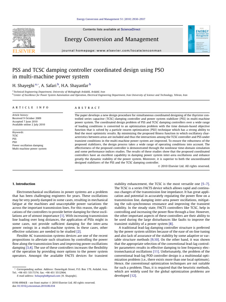 PSS and TCSC damping controller coordinated design using PSO in multi ...
