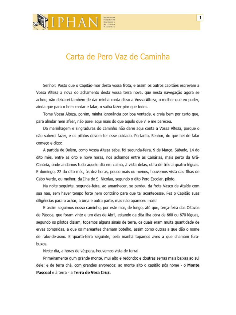 Microsoft Word - CP2 - Carta de Pero Vaz de Caminha.doc | PDF