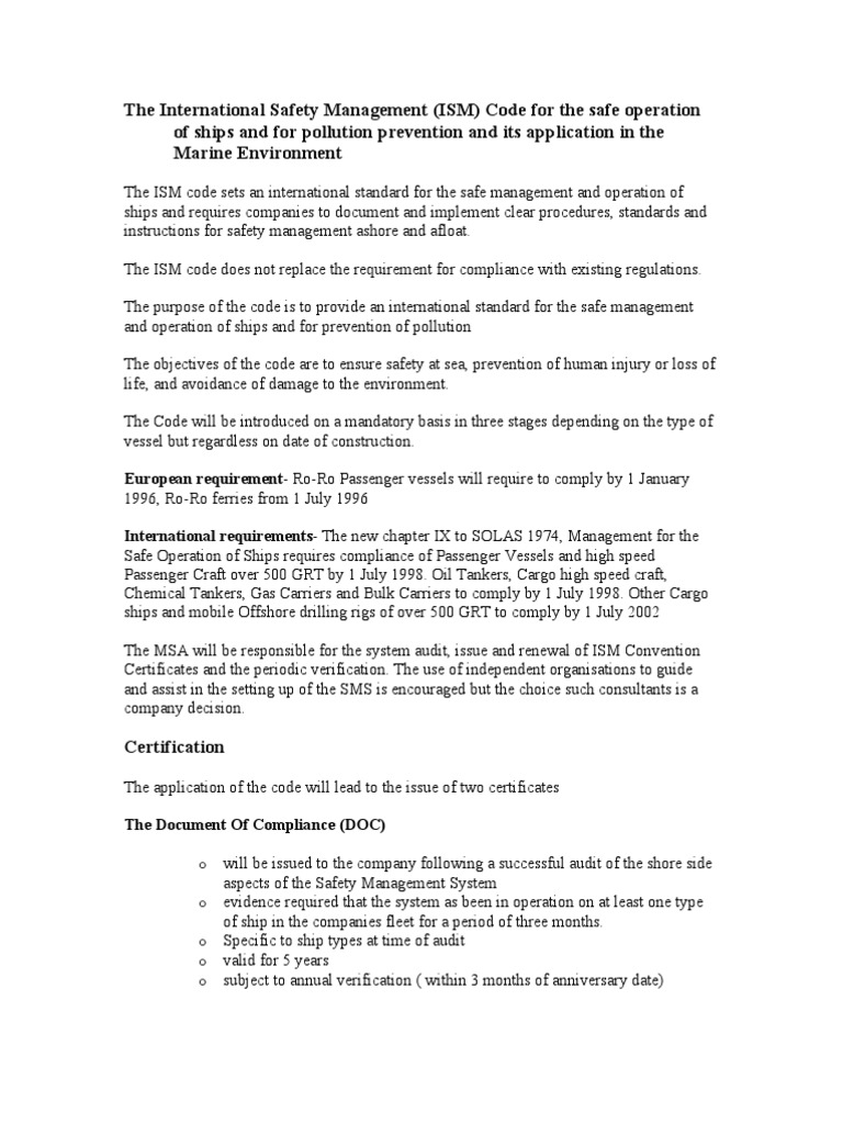 The International Safety Management (ISM) | PDF | Audit | Verification ...