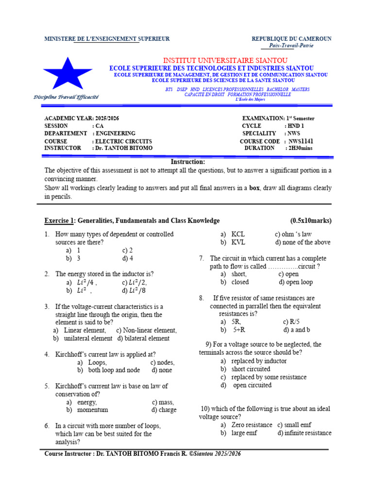 Electric Circuits CA 2025_2026 | PDF | Electrical Network | Electrical ...