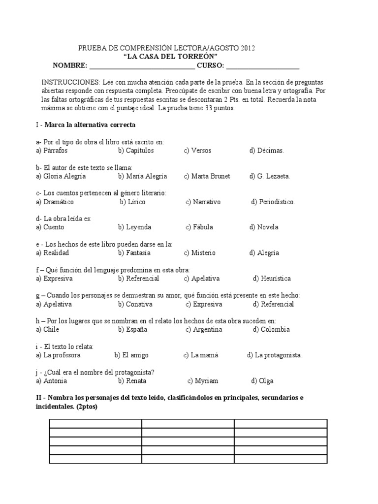 Prueba de Comprensión Lector6 | PDF | Realismo literario | Novelas