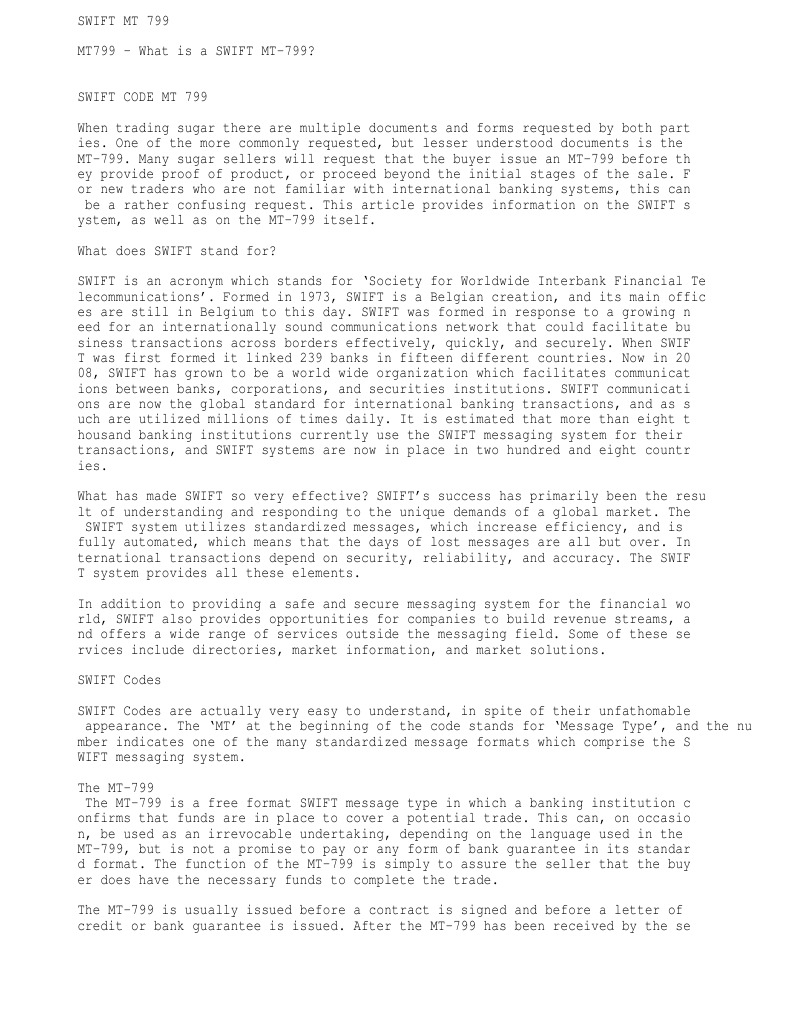 Swift MT 799 | PDF | Letter Of Credit | Banking