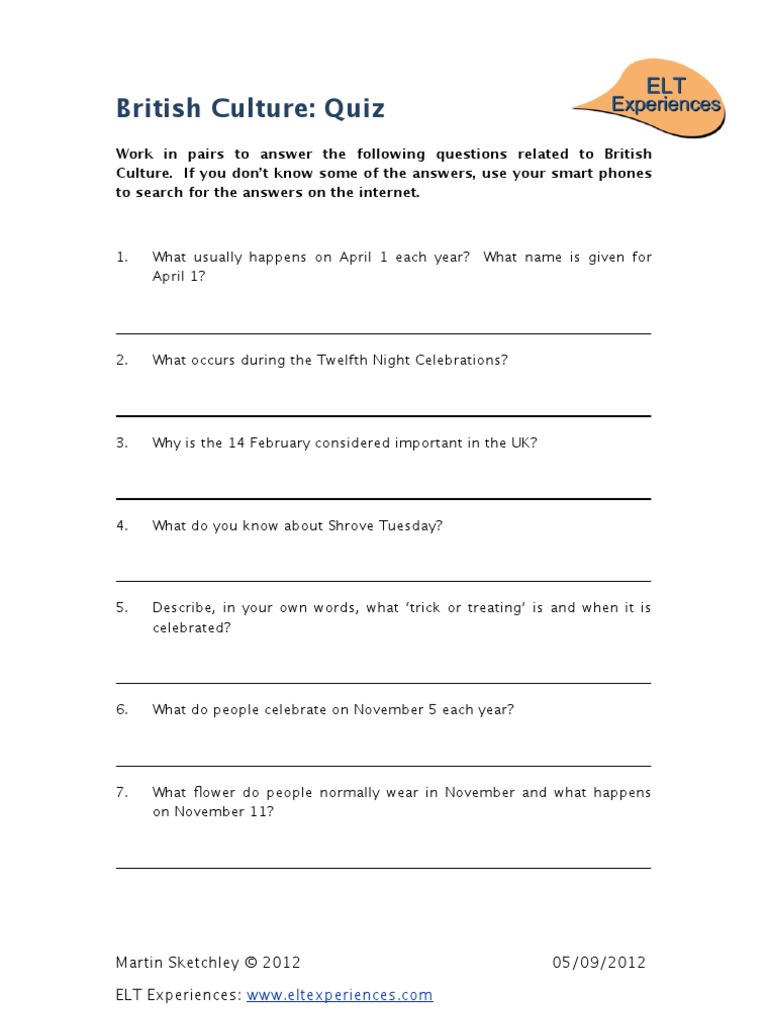 British Culture - Quiz