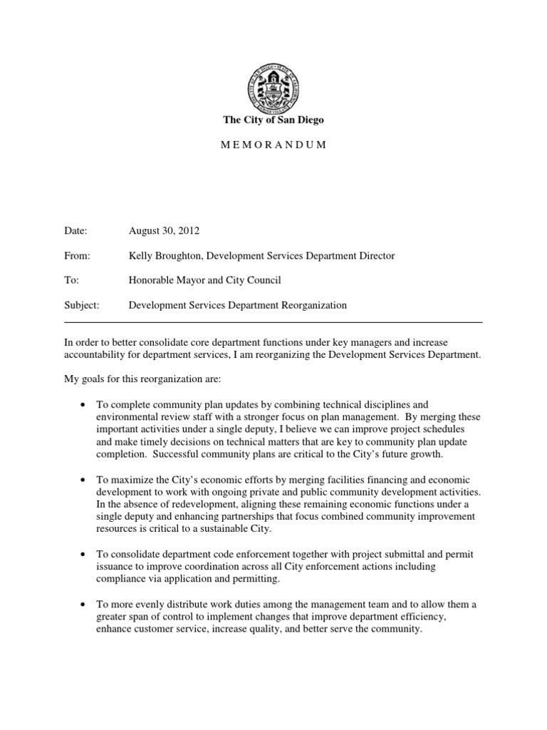 Memo DSD Reorganization | PDF | Business | Government