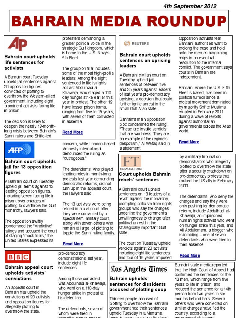 Bahrain Media Roundup: Read More | PDF | Bahrain | Government