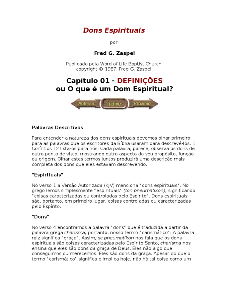 LIVRO Dons Espirituais | PDF | Primeira Epístola aos Coríntios | Presente espiritual