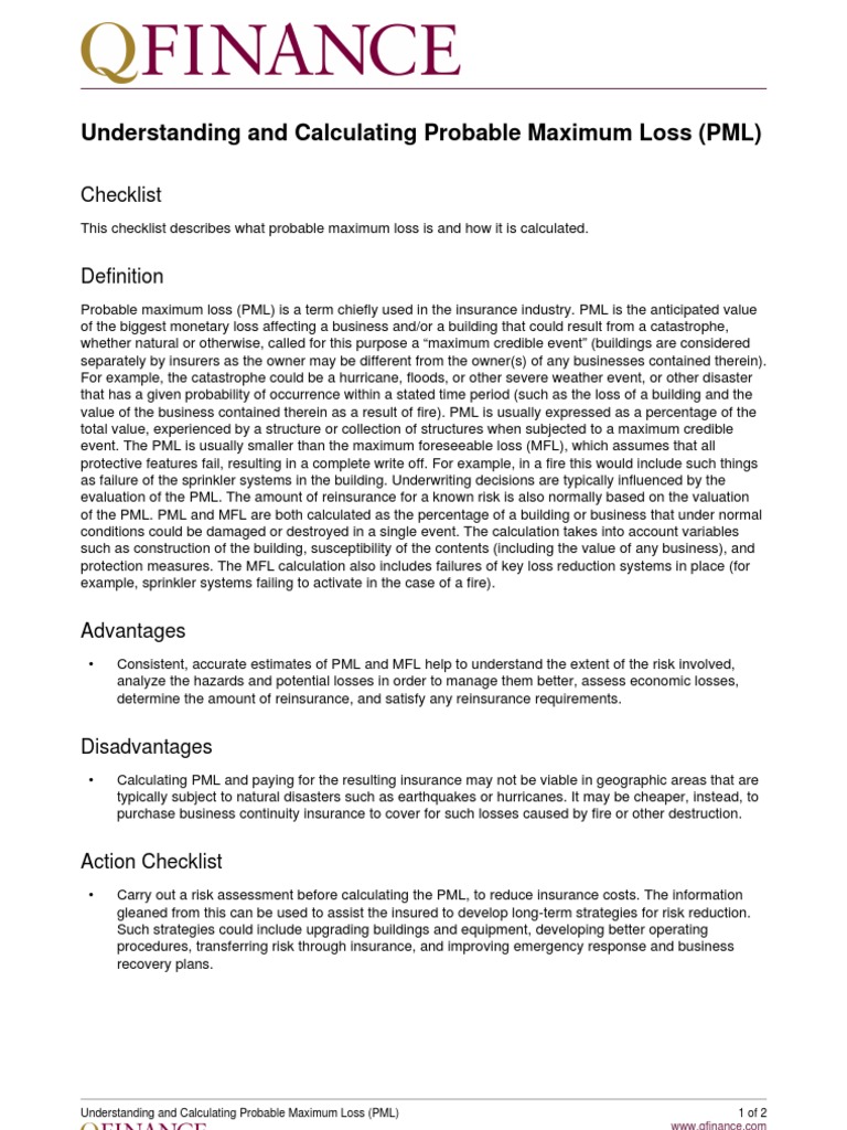 Understanding and Calculating Probable Maximum Loss Pml | Reinsurance ...