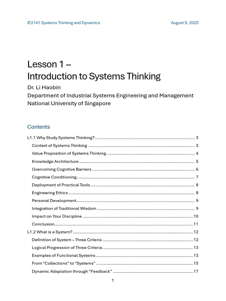 Lesson 1 - Introduction to Systems Thinking | PDF | System | Cognition