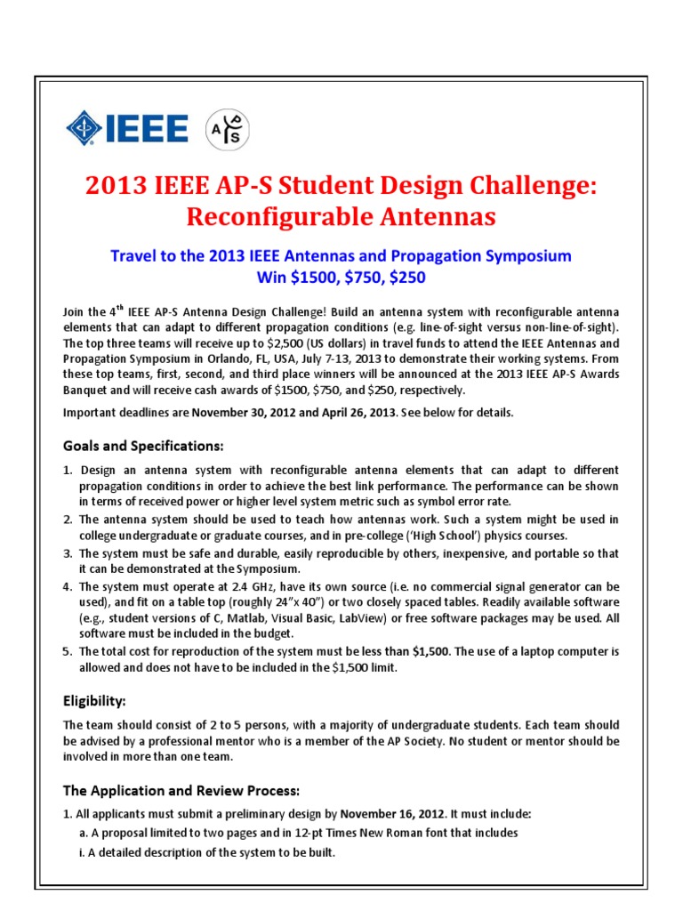 Join The 4th IEEE AP S Antenna Design Challenge | PDF | Software ...