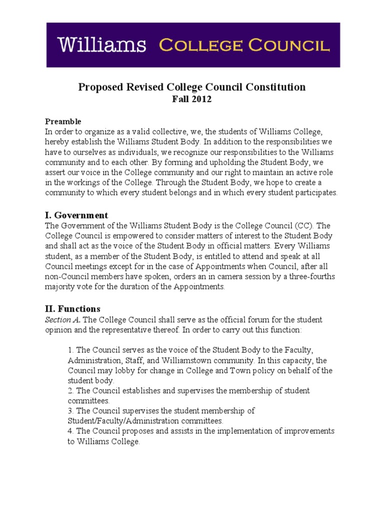 Williams College Council Constitution | PDF | Supermajority | Committee