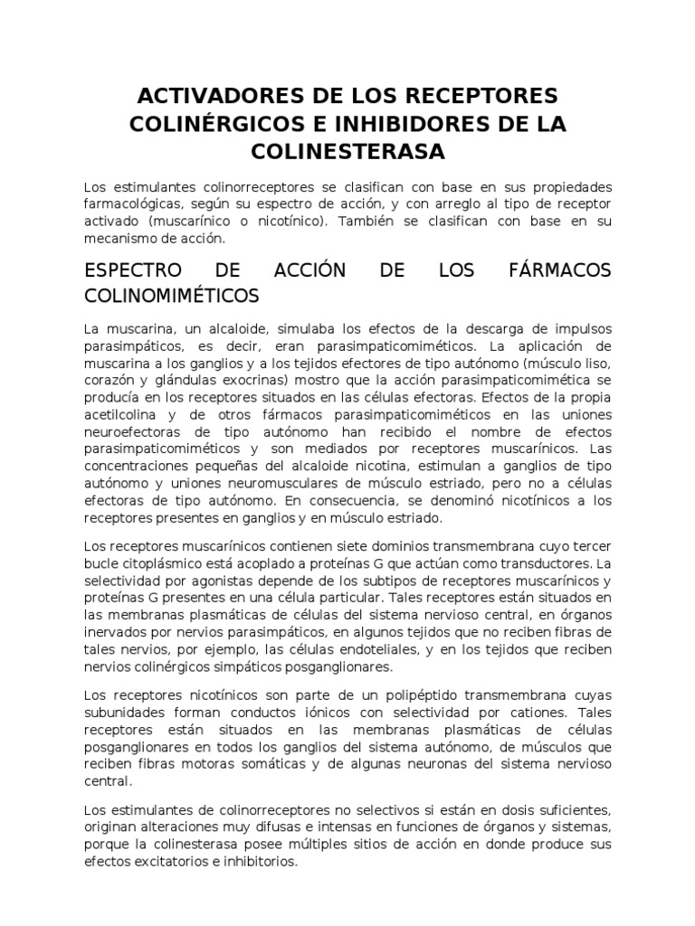 Activadores de Los Receptores Colinérgicos e Inhibidores de La ...