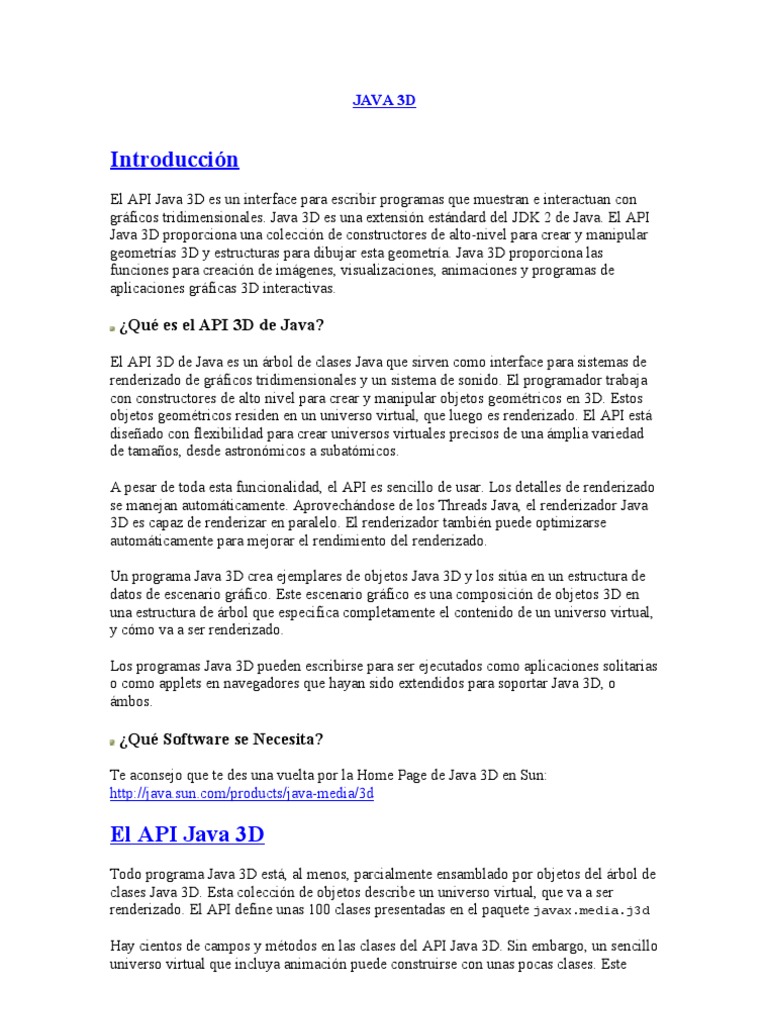 Java 3D | PDF | Java (lenguaje de programación) | Objeto (informática)