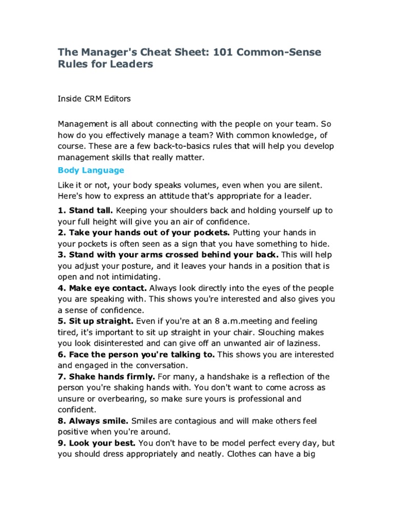 Common-Sense Leadership Rules 101 | PDF